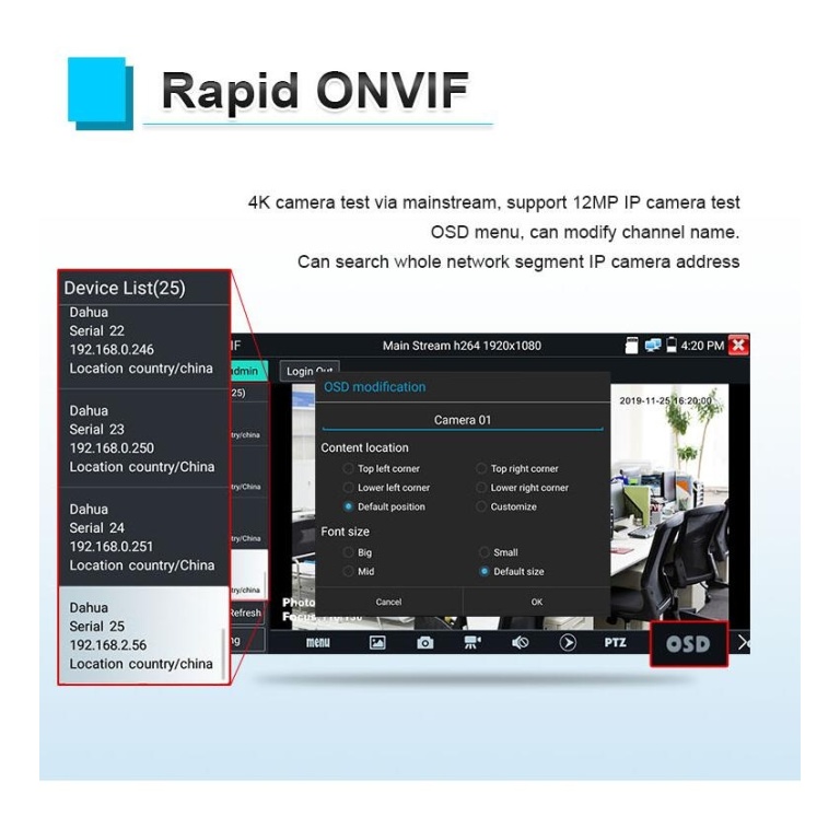 Portable Multi Functional 4K/HD All in One IP Camera Test Monitor w/ 5 ...
