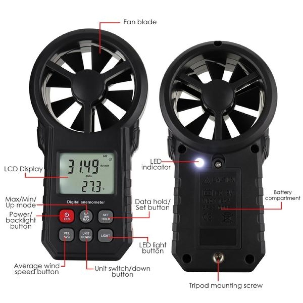Digital Handheld and Vane Anemometer for Wind Speed Temperature and Air ...