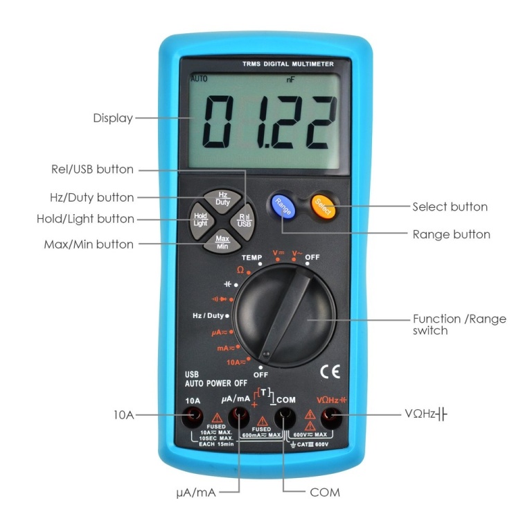 True-RMS AC/DC Multimeter and Duty Cycle Meter with USB interface ...