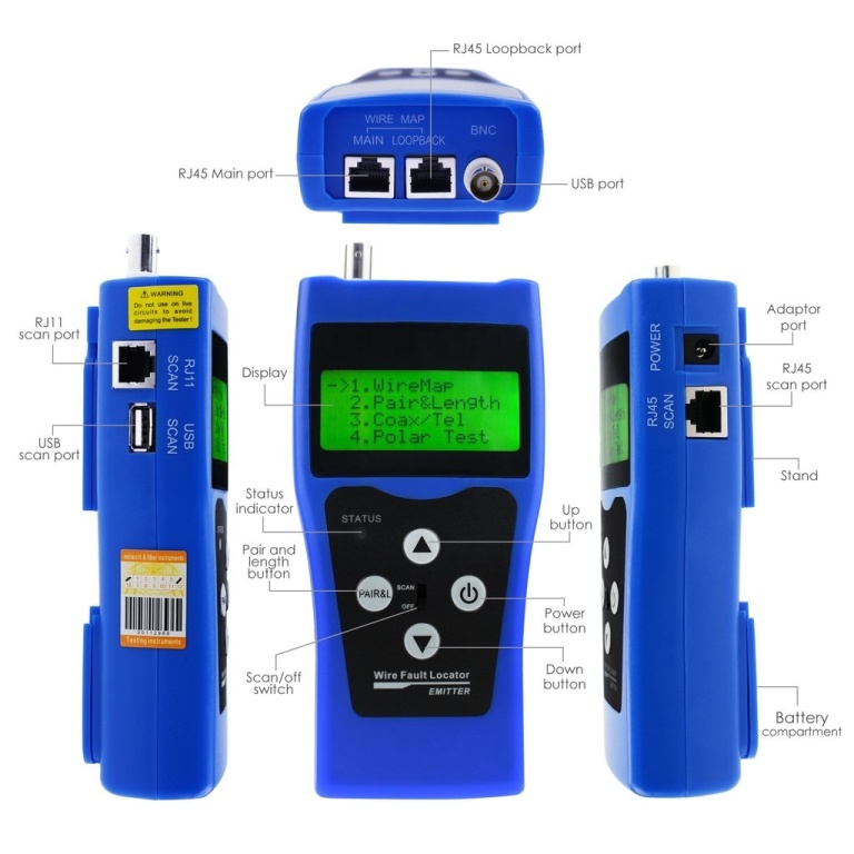Professional Handheld Multipurpose Network LAN Cable Tester w/ 8 far ...