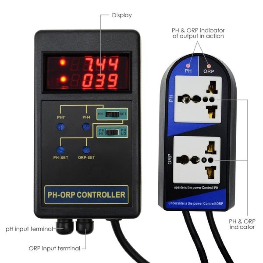 2 in 1 Digital pH & ORP Redox Controller w/ Separate Relays, Repleaceable Electrode ...