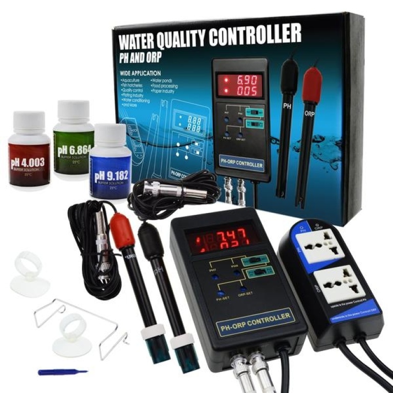 2 in 1 Digital pH & ORP Redox Controller w/ Separate Relays, Repleaceable Electrode ...