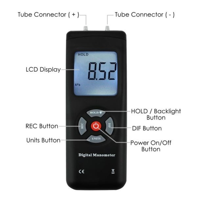 Starter Professional Digital Manometer / Gas Pressure Gauge Meter W ...